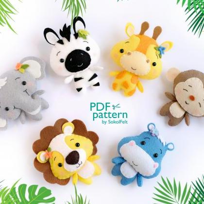 Hippo Pdf Pattern, Jungle Safari Baby Animal Toy Sewing Tutorial, African Wild Animal, Felt Baby ...