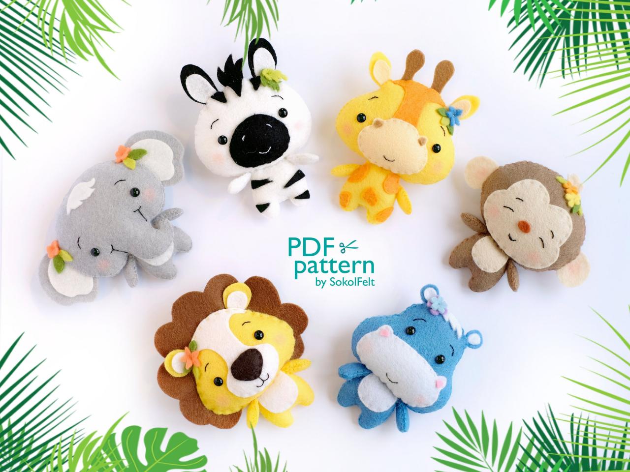 Monkey Pdf Pattern, Felt African Wild Animals Plush Toy Sewing Tutorial ...