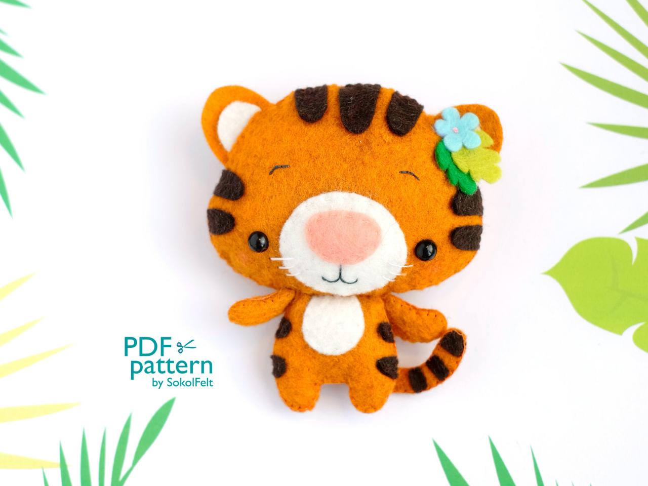 Felt Baby Tiger Toy Sewing Pdf And Svg Pattern, Jungle Safari Animal ...