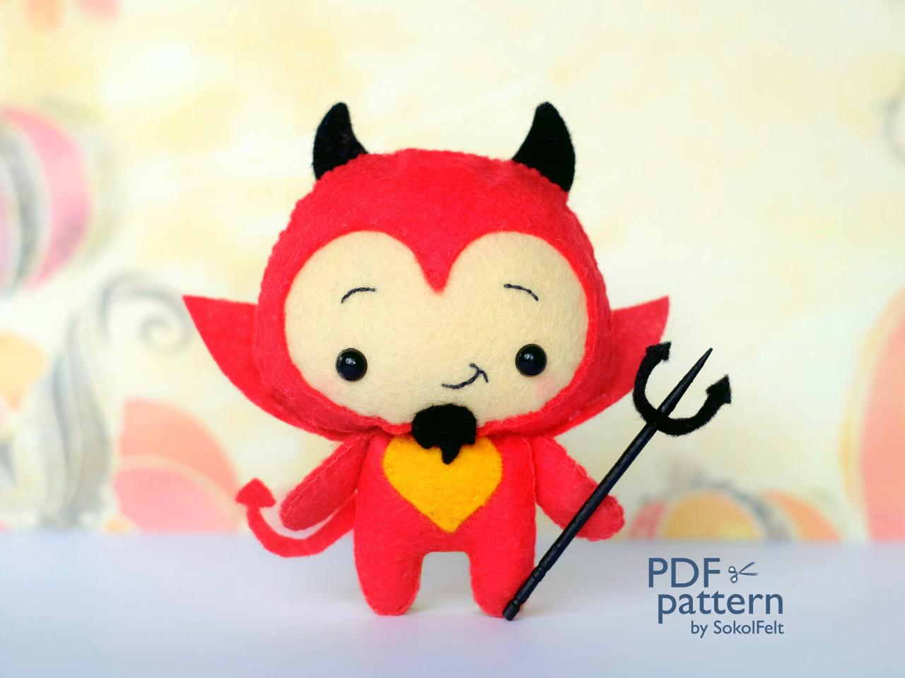Cute Devil Toy Sewing Pdf Pattern, Felt Halloween Ornament, Easy To ...