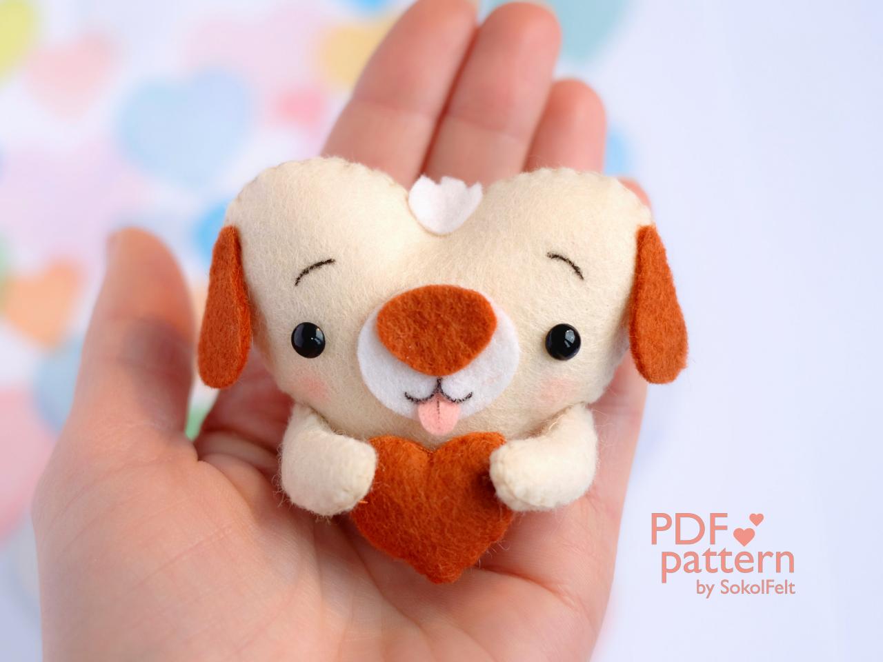 Felt Baby Puppy Toy Sewing Pdf Pattern, Heart Shaped Animal Ornament ...