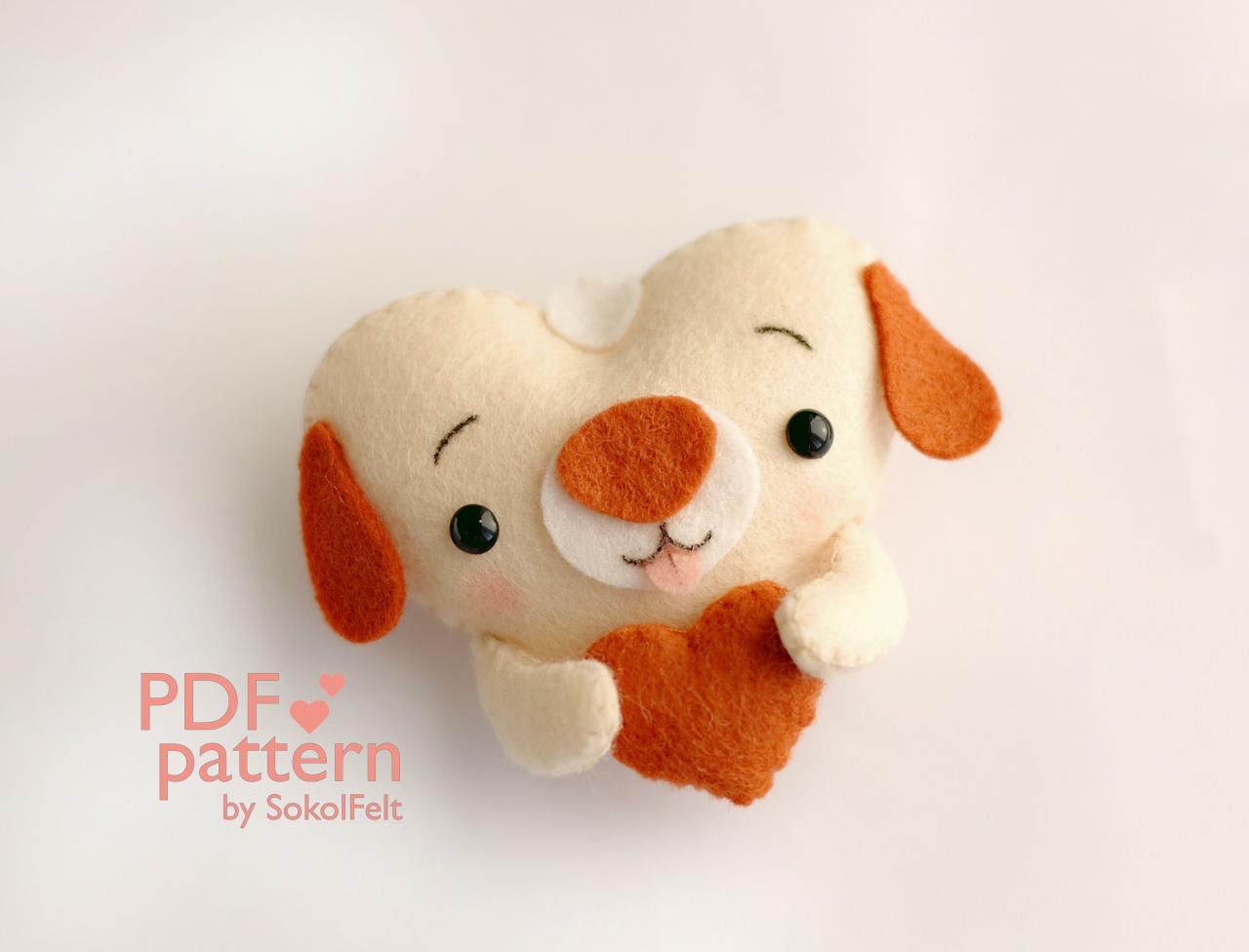 Felt Baby Puppy Toy Sewing PDF Pattern, Heart Shaped Animal Ornament ...