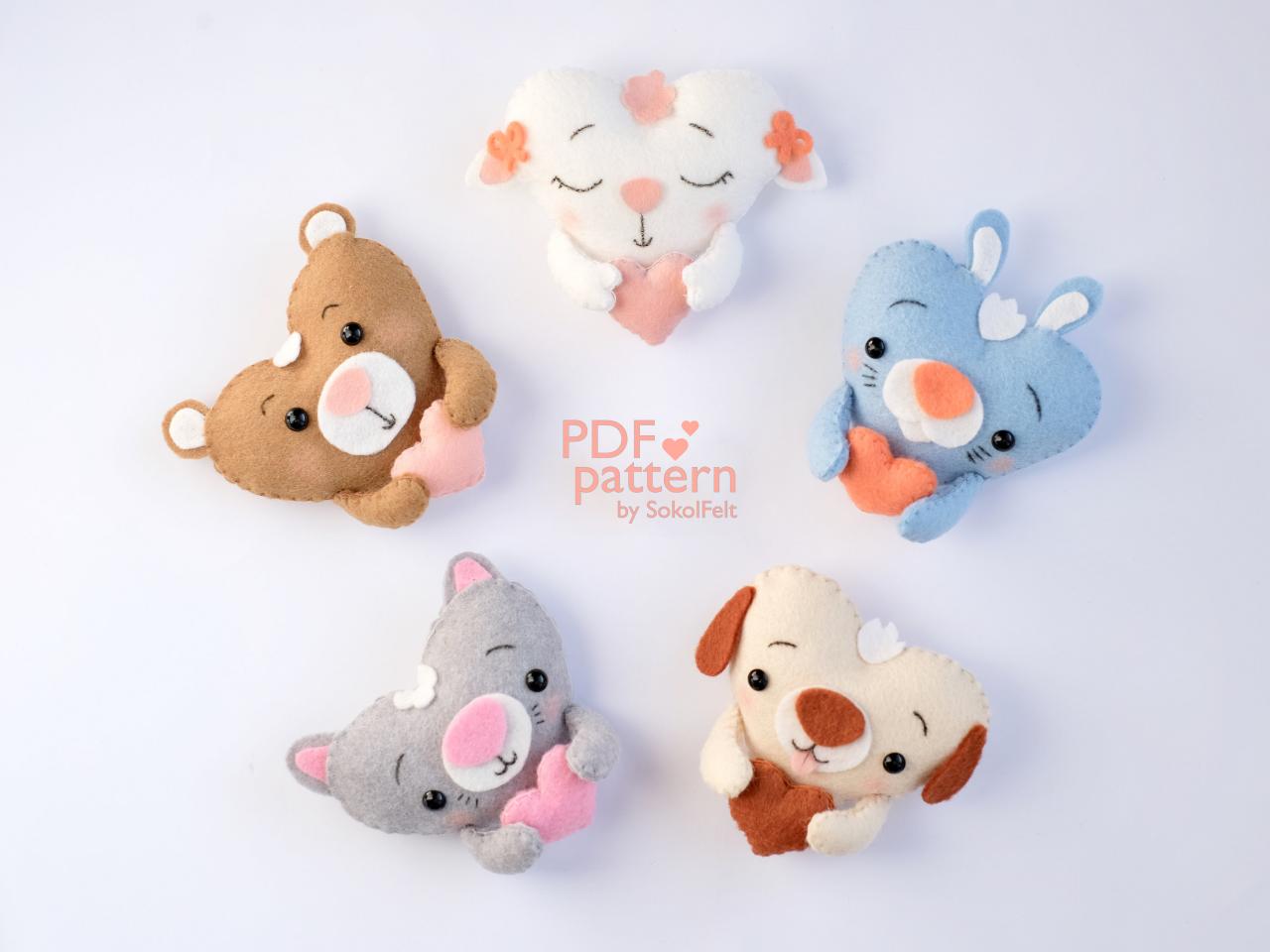 Felt Baby Puppy Toy Sewing PDF Pattern, Heart Shaped Animal Ornament ...