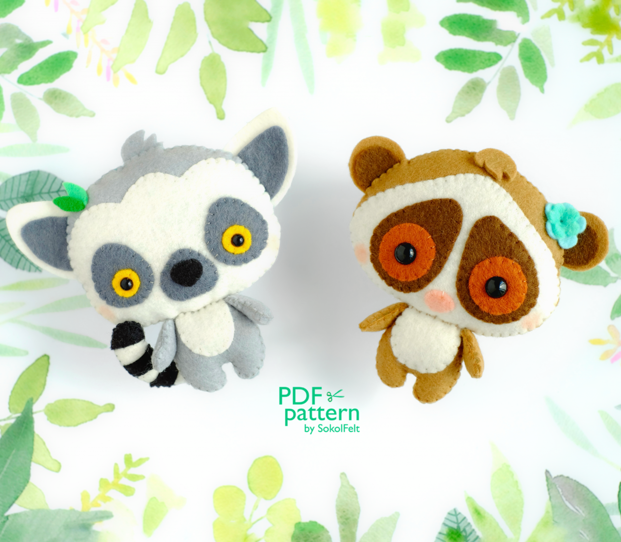 Baby Cat Lemur Felt Toy Pdf And Svg Pattern, Felt Woodland Animal Plush ...