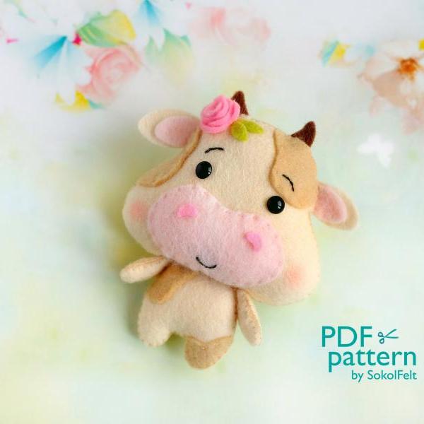 Felt Baby Cow Toy Sewing Pdf Pattern, Cute Farm Animal, Felt Calf ...