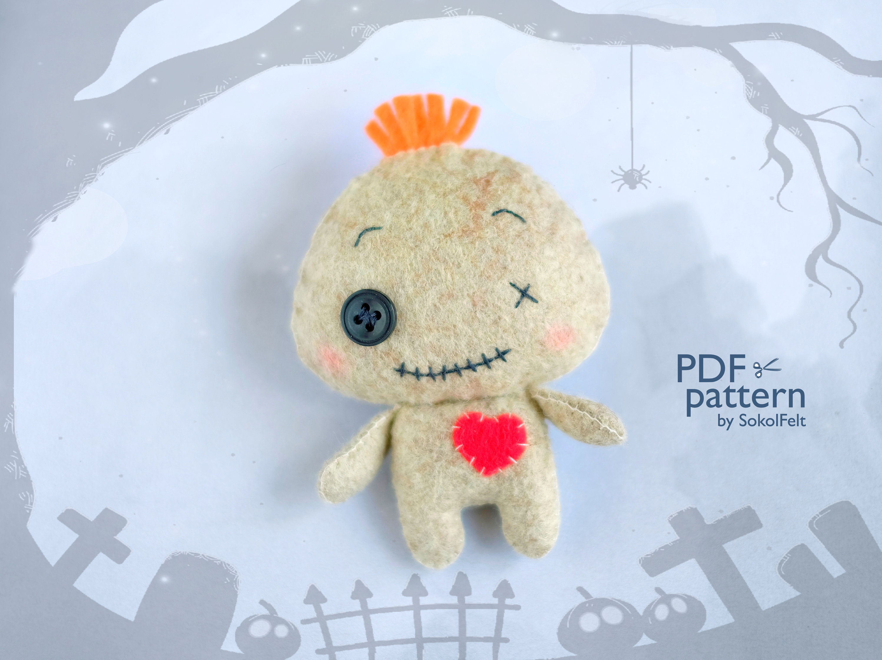 Cute Voodoo Doll Toy Sewing Pdf Pattern, Felt Halloween Ornament, Easy ...