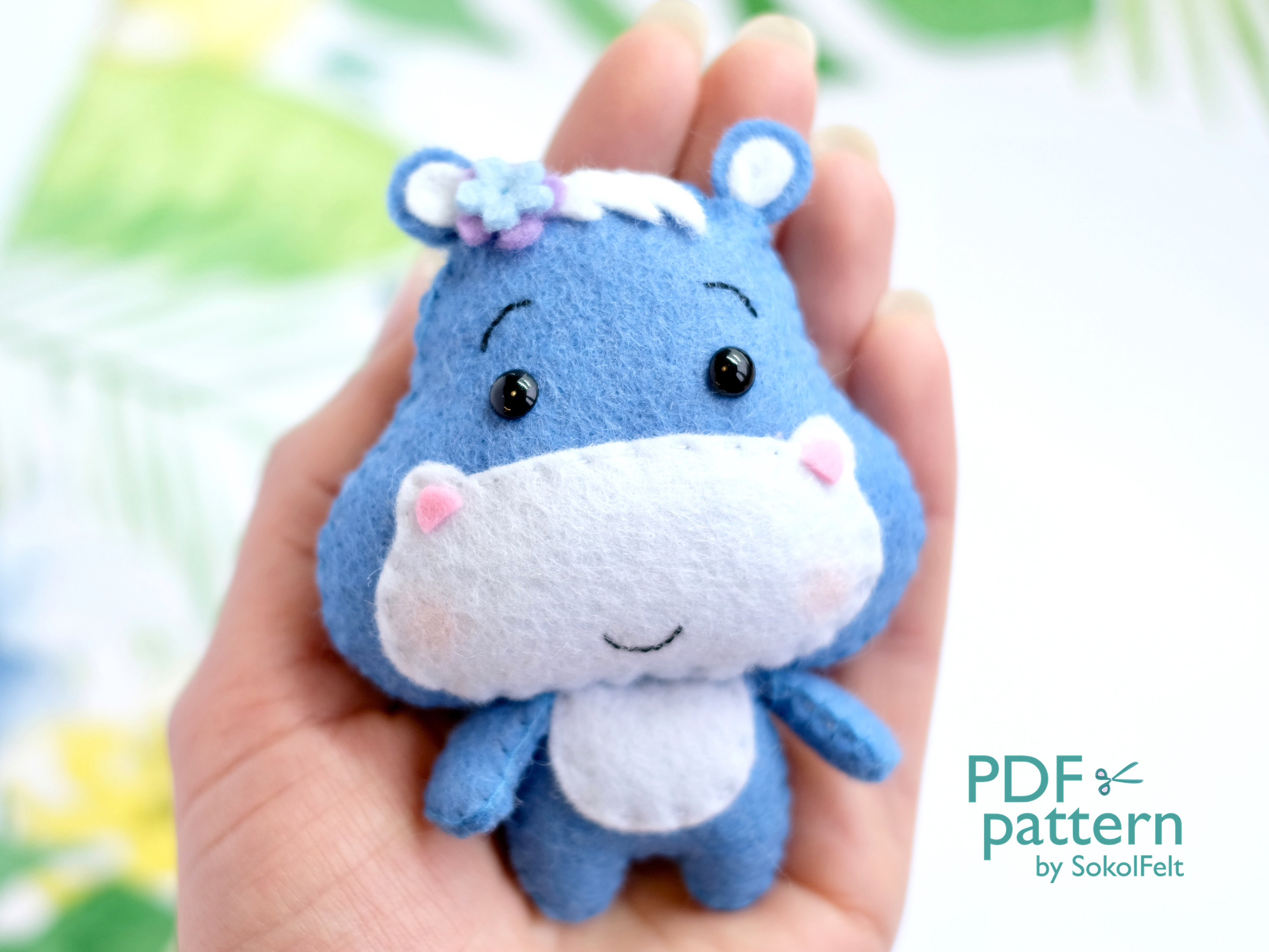 Hippo Pdf Pattern, Jungle Safari Baby Animal Toy Sewing Tutorial, African Wild Animal, Felt Baby ...
