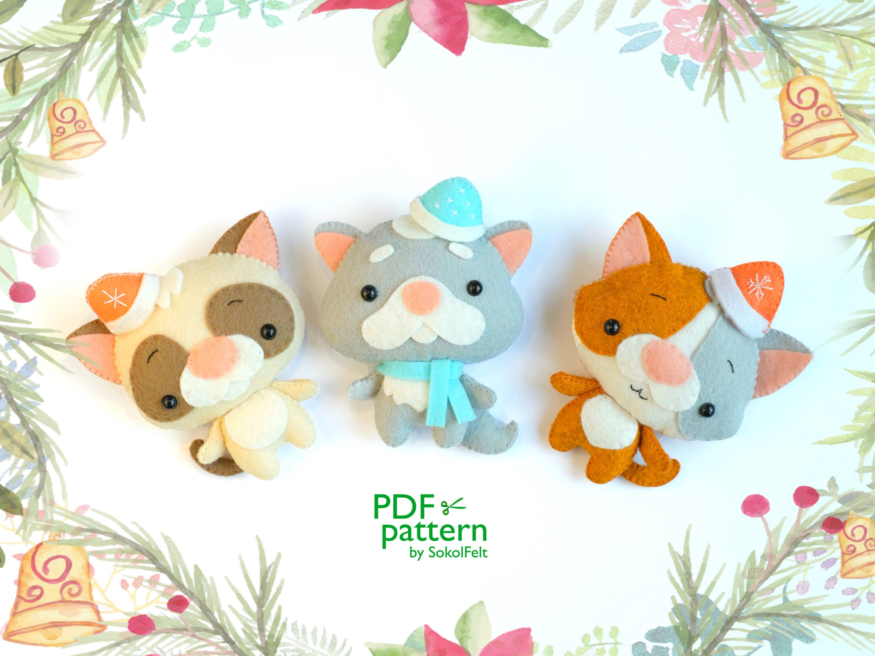 Set Of 3 Felt Cat Toy Sewing Pdf And Svg Patterns, Persian, Ragdoll And ...