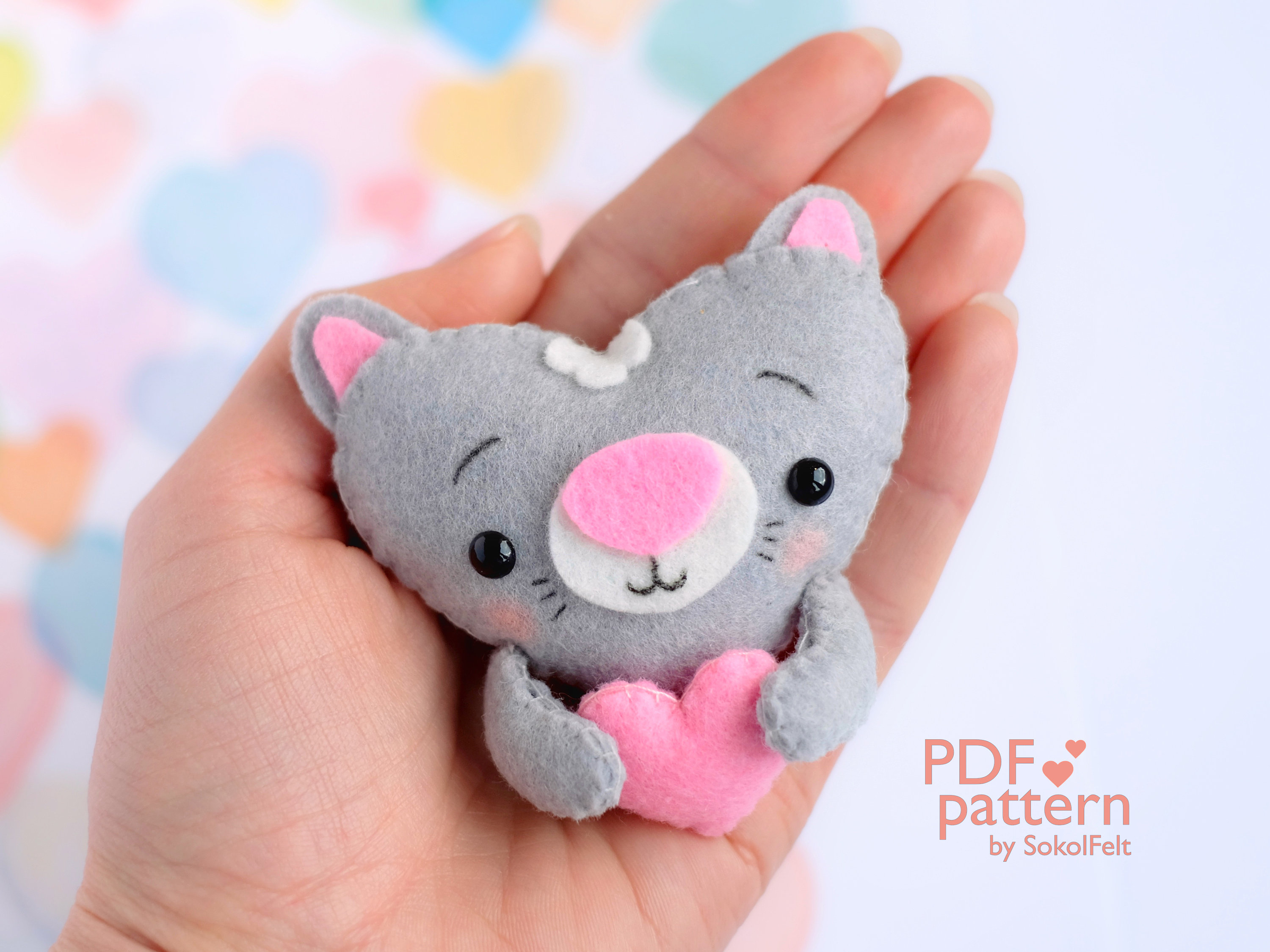 Felt Baby Cat Toy Sewing Pdf Pattern, Heart Shaped Animal Ornament, St ...