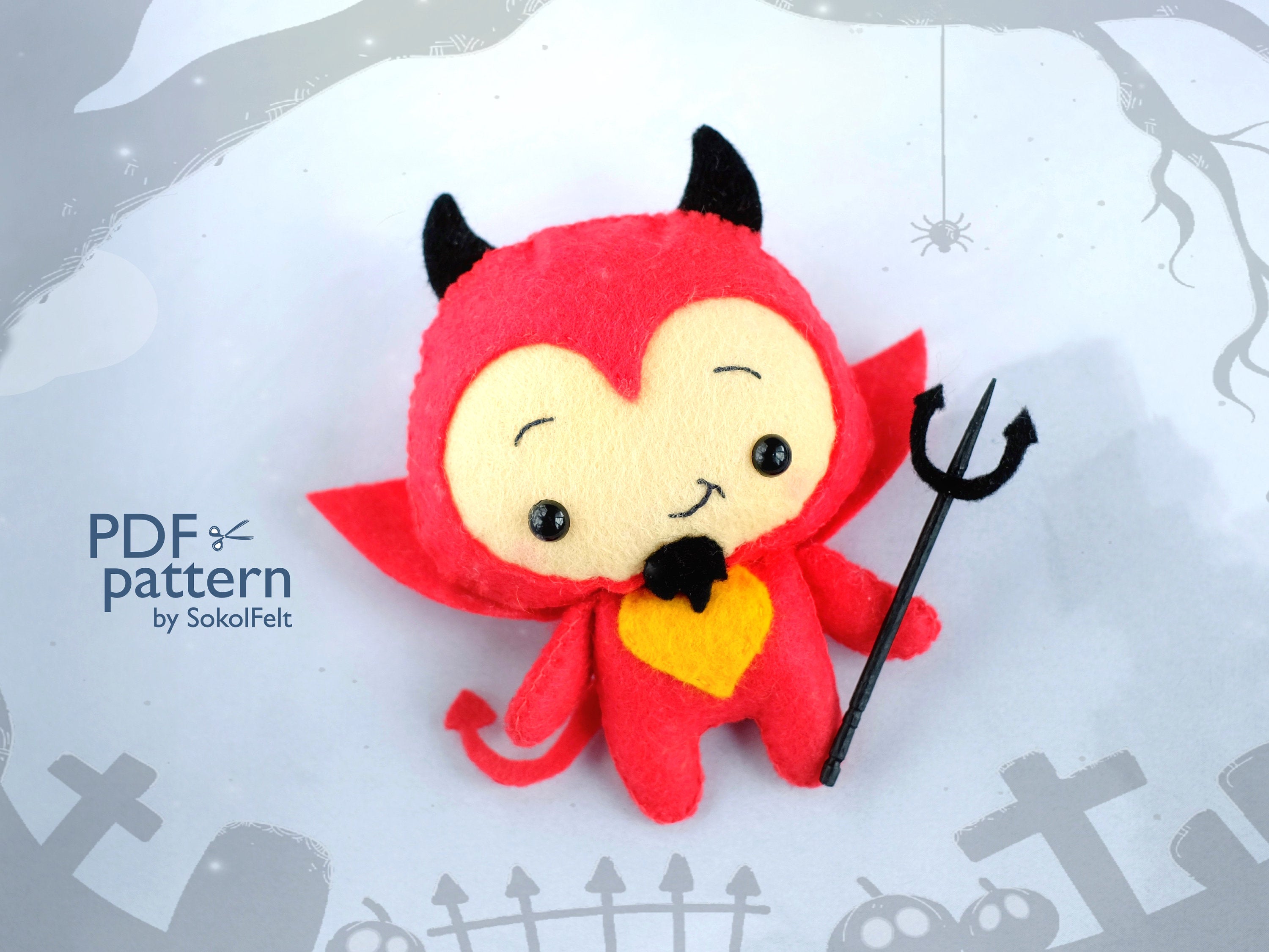 Cute Devil Toy Sewing PDF Pattern, Felt Halloween Ornament, Easy To ...