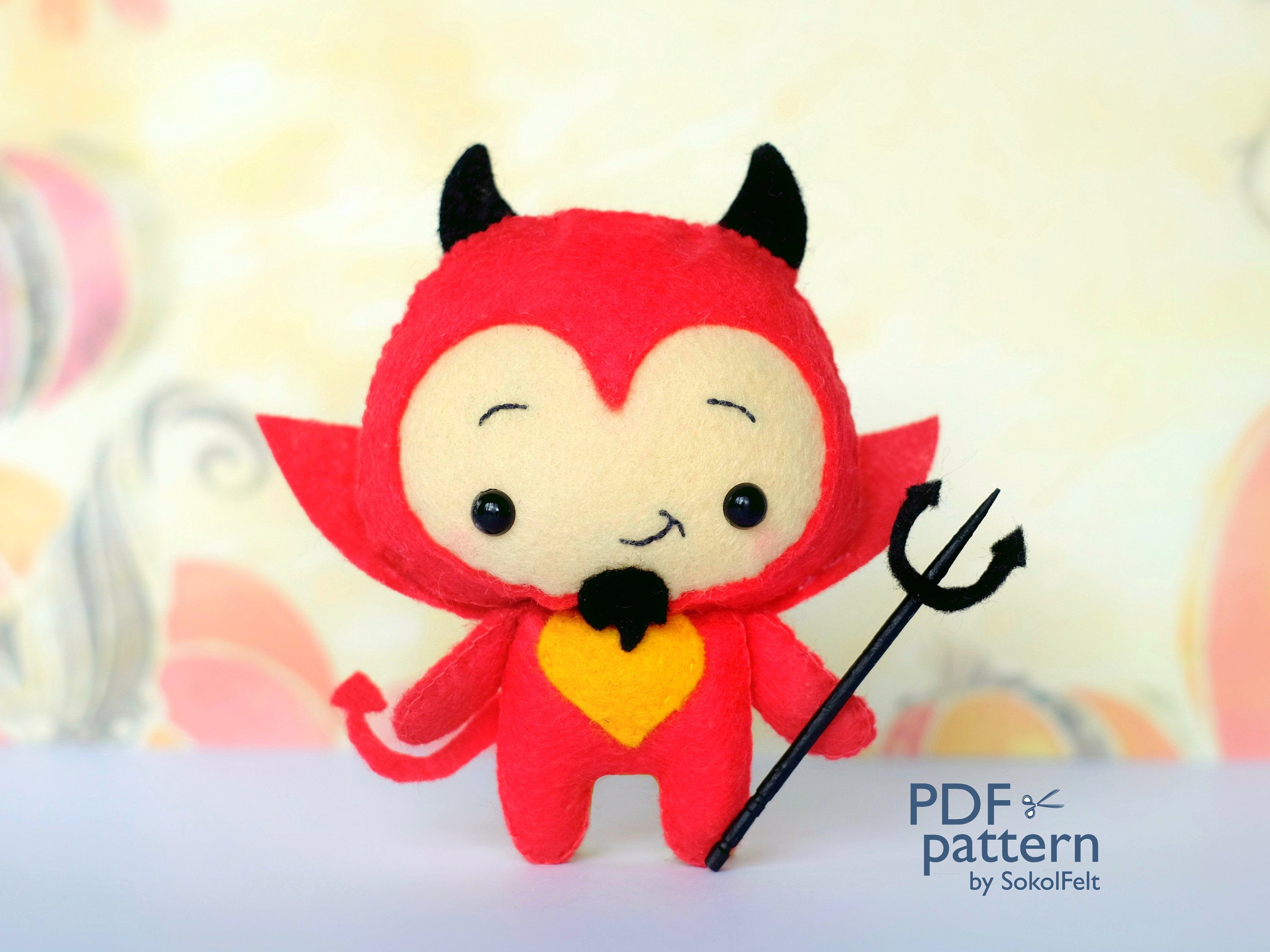 Cute Devil Toy Sewing PDF Pattern, Felt Halloween Ornament, Easy To ...
