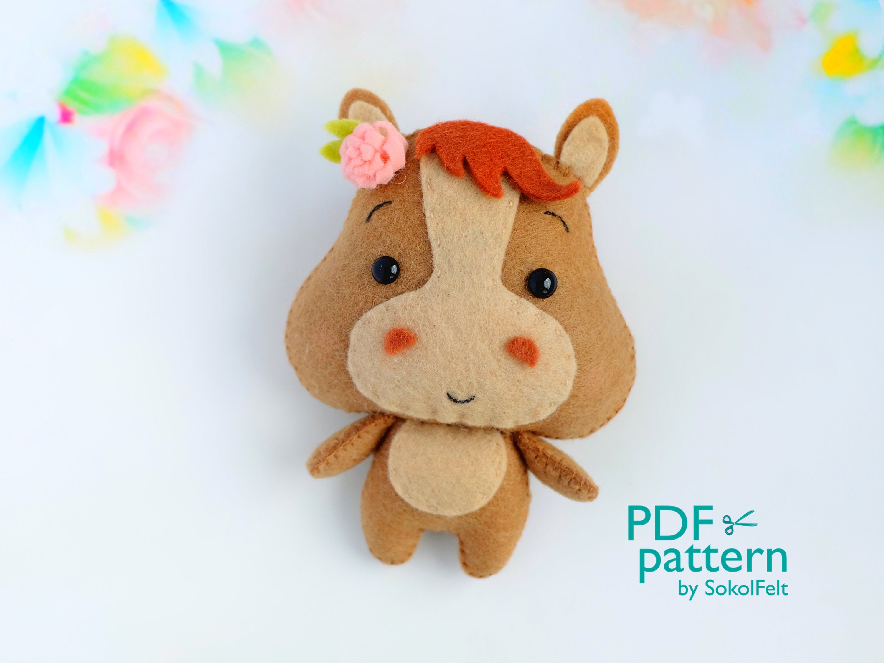 Felt Baby Horse Toy Sewing Pdf Pattern, Cute Farm Animal, Felt Foal ...