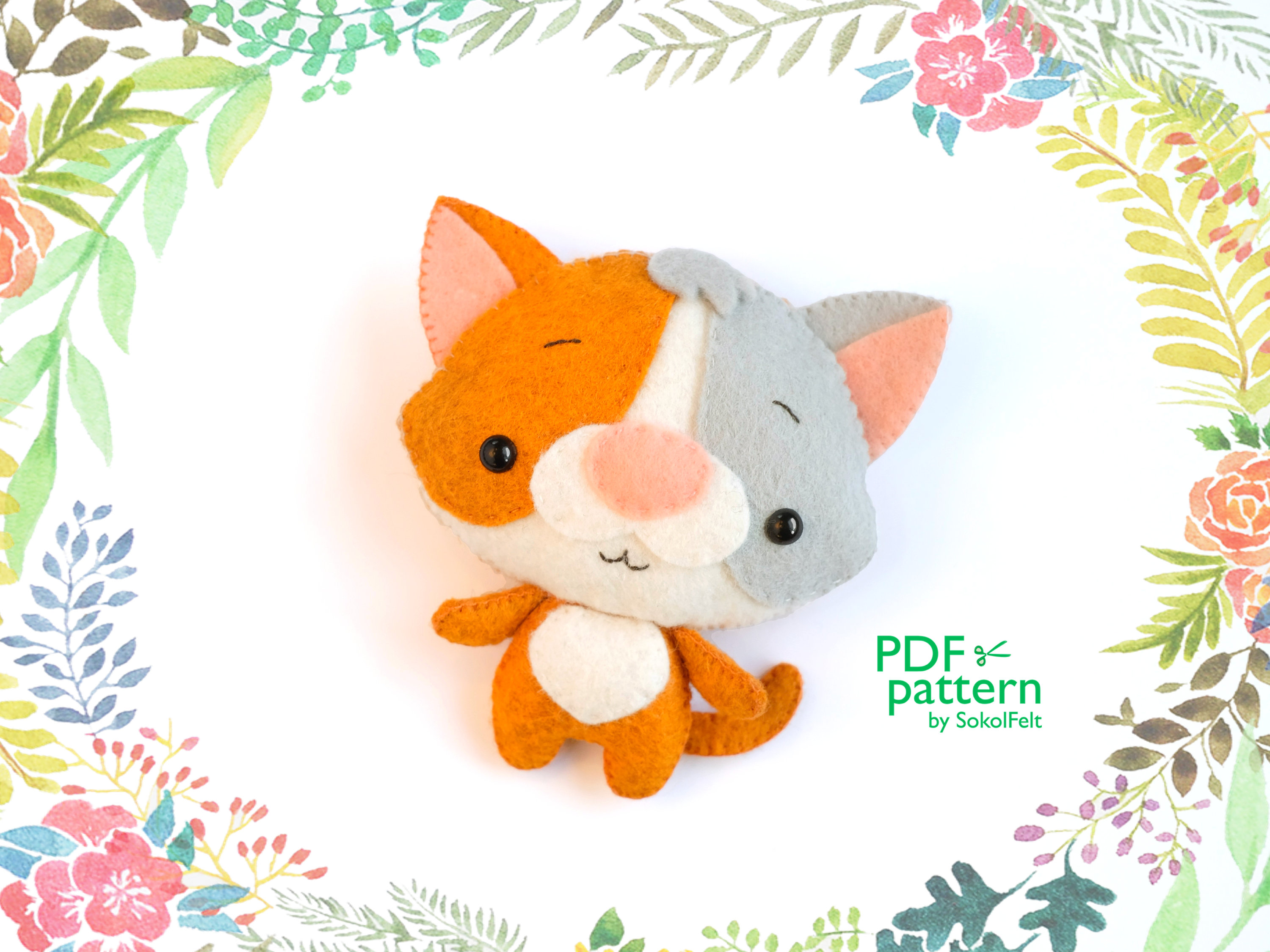 Felt Calico Cat Toy Sewing Pdf Pattern, Tricolor Kitty Softie Diy ...