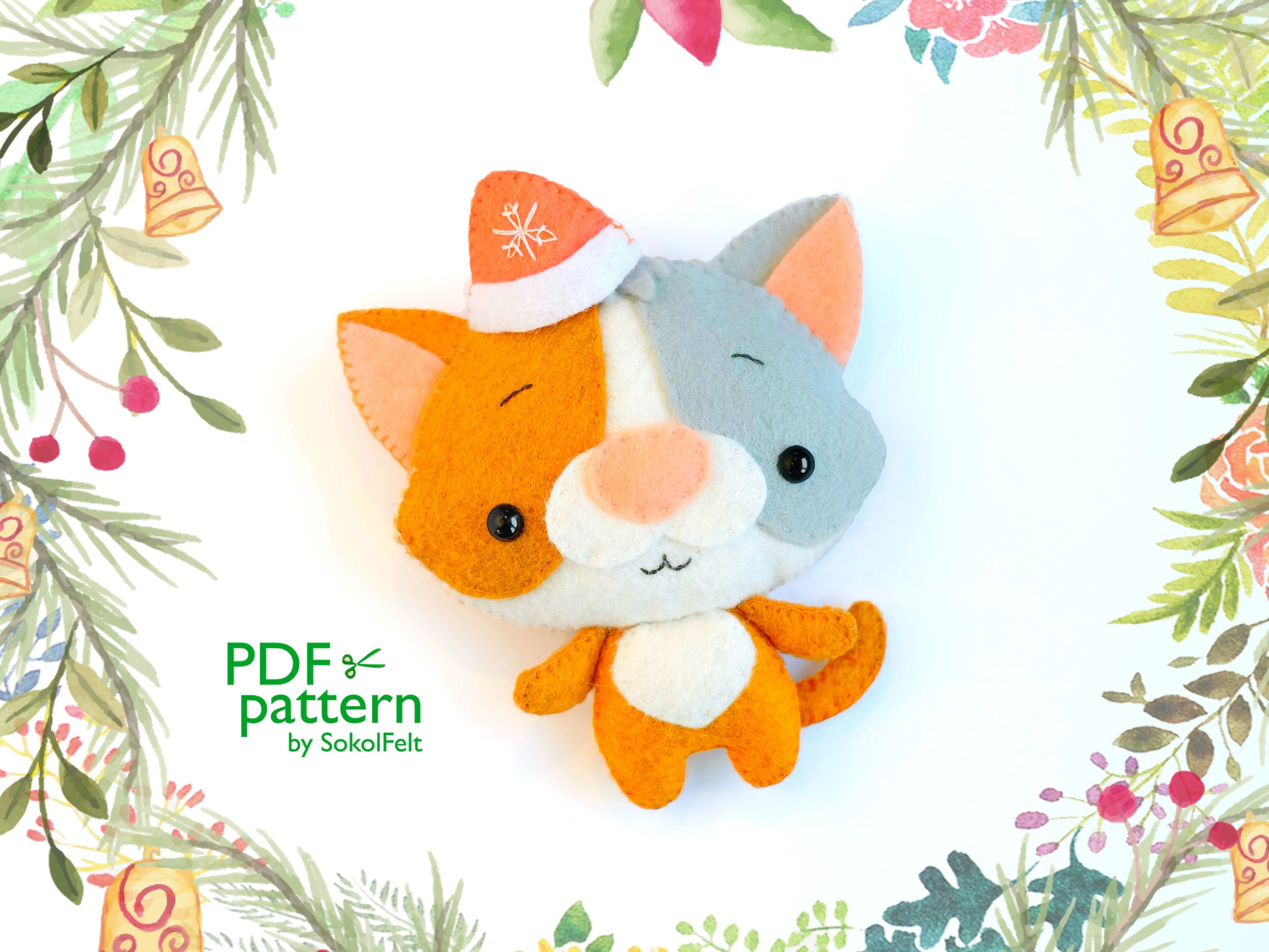 Felt Calico Cat Toy Sewing Pdf Pattern, Tricolor Kitty Softie Diy ...