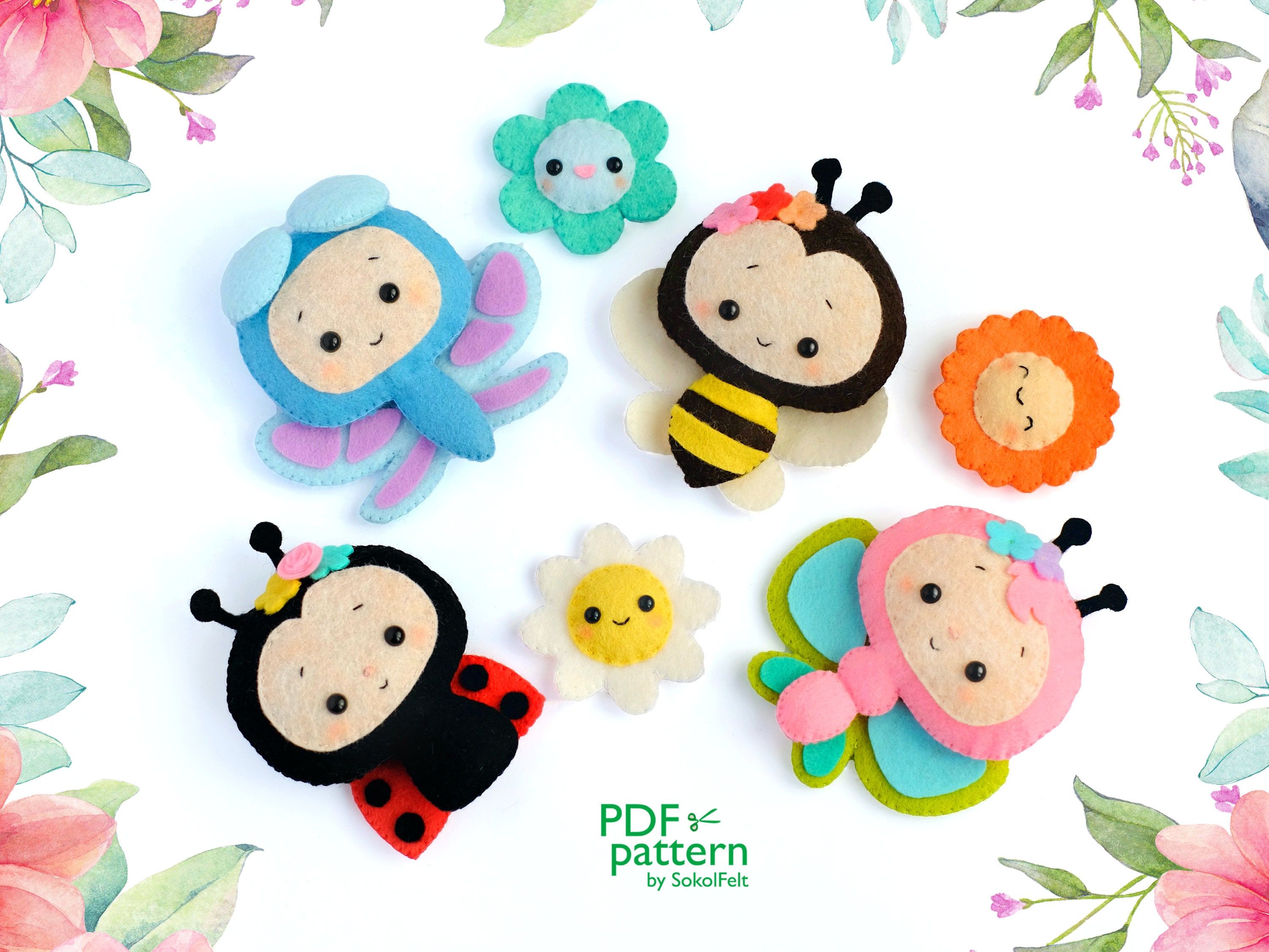 Little Bugs And Flowers, Felt Toy Sewing PDF And SVG Patterns ...
